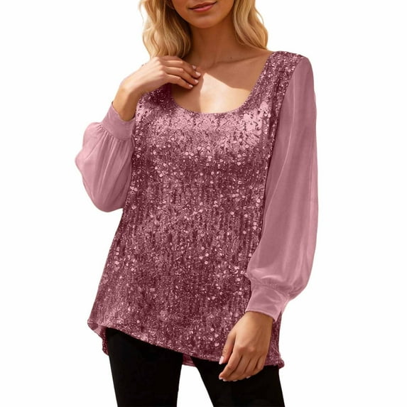 Gbsyewxs Mardi Gras Blouses For Women Square Neck Long Sleeve Sequined ...
