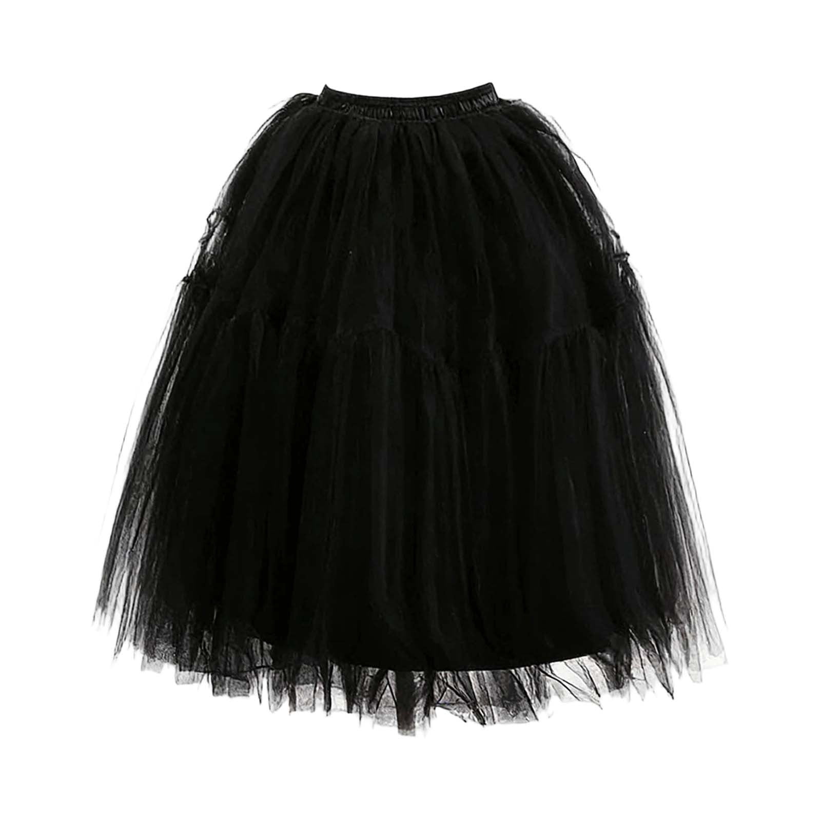 Gbsyewxs Womens Skirts Layered Tutu Pleated Skirt Elastic Waist Solid ...