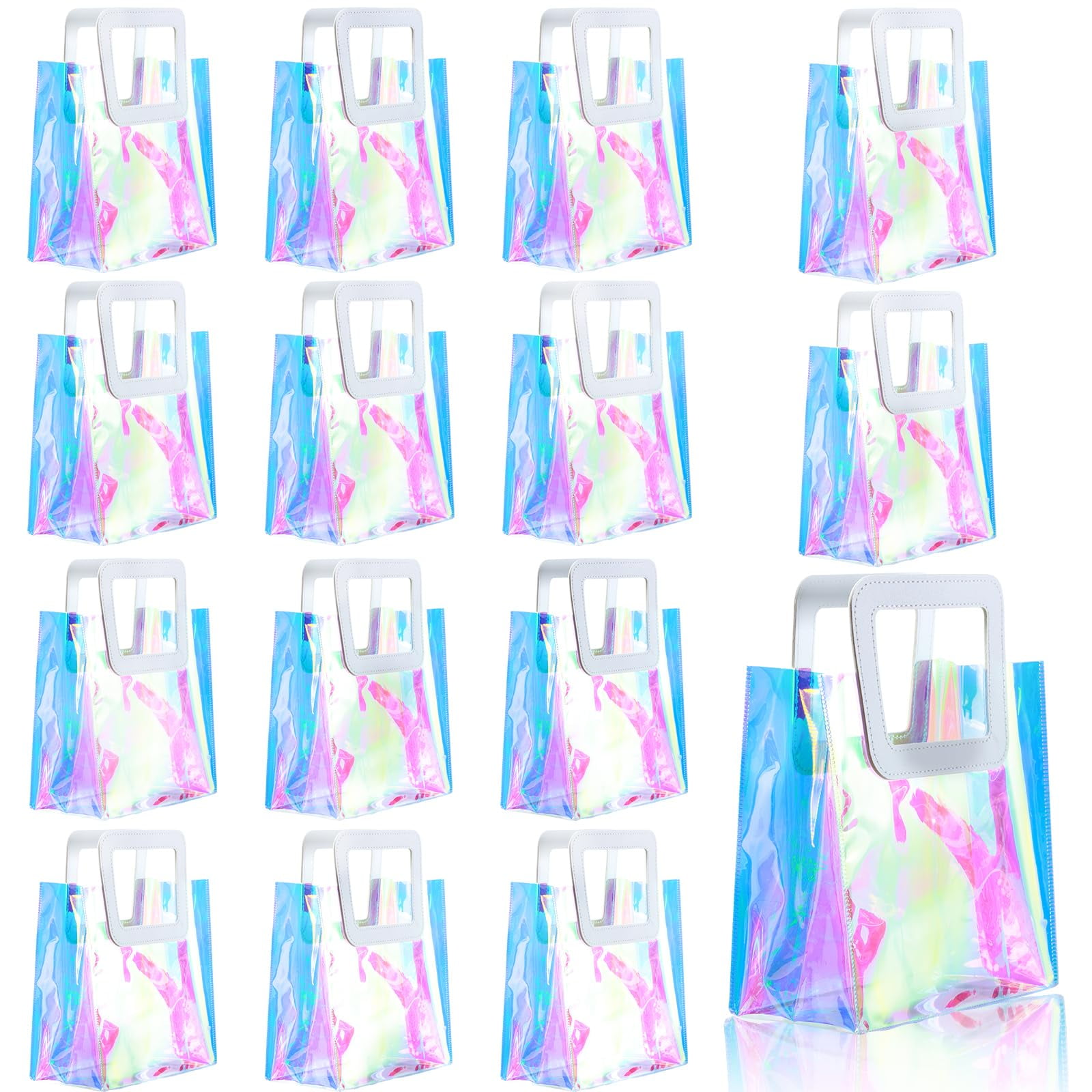 GcFoir Small Iridescent Gift Bags with Handles,15 Pcs Holographic ...