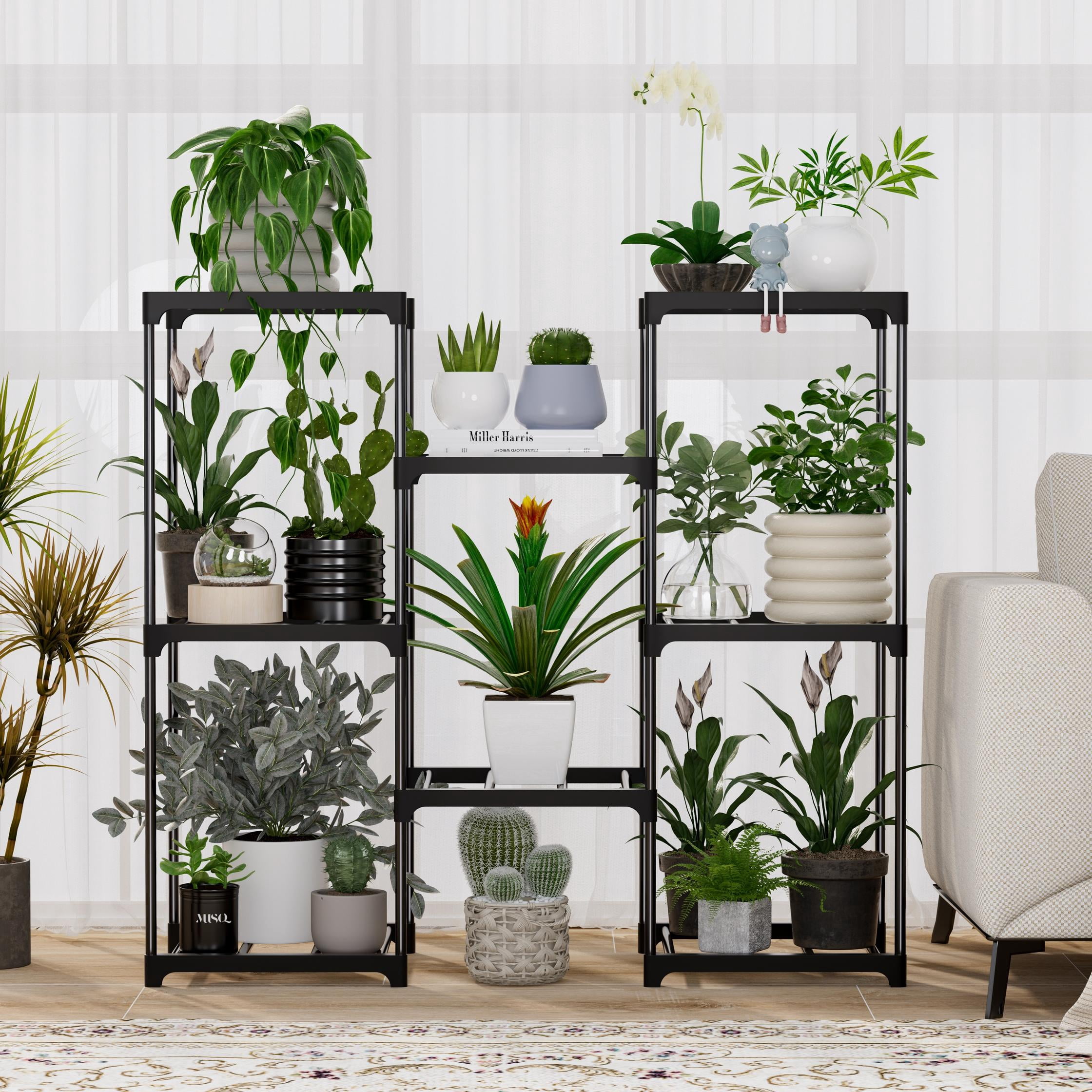 GcdPai Metal Plant Stand Indoor Outdoor Plant Shelf Stand, 3 Tiers 8 ...