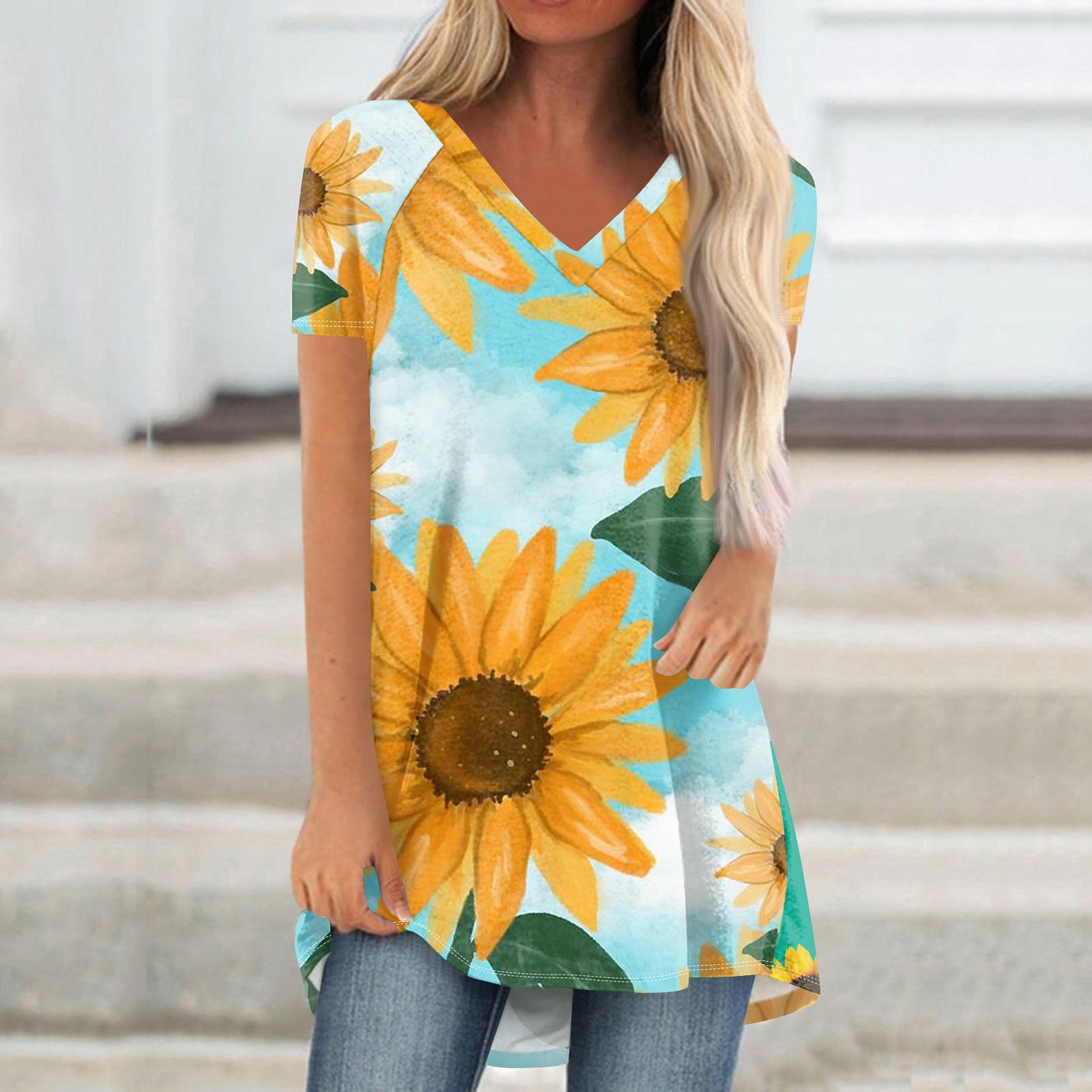 GceSteap Summer Short Sleeve Tunic Long Tops for Women Trendy Plus Size ...