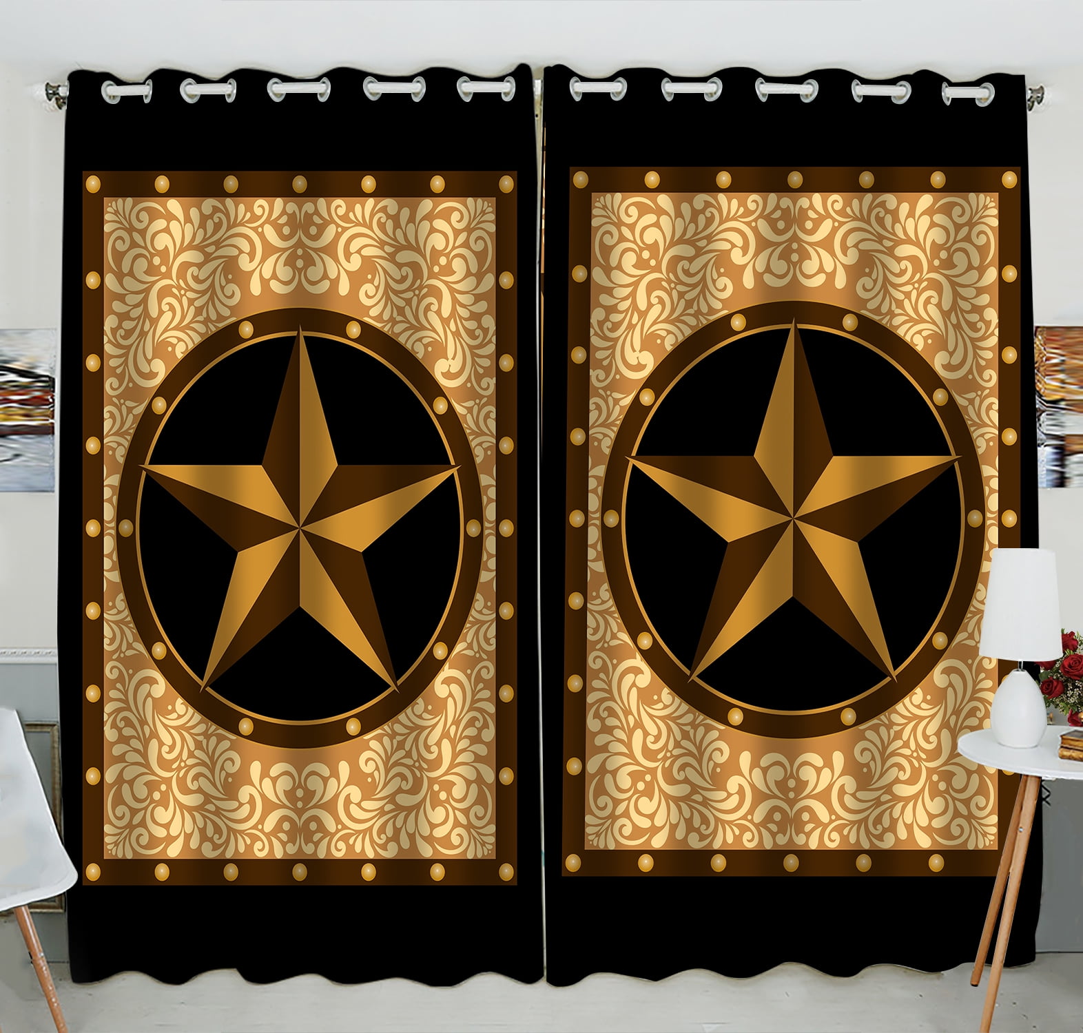Gckg Texas Star Window Curtain,Texas Star Grommet Blackout Curtain Room ...