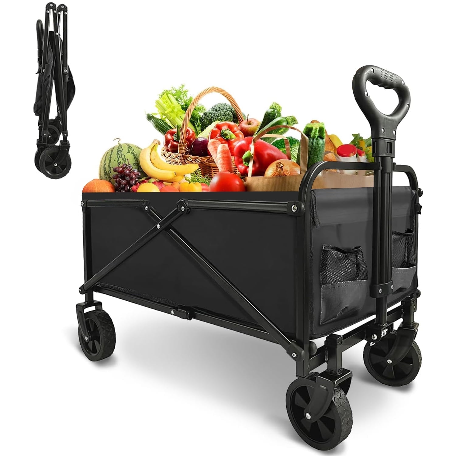 Gcvioh Collapsible Wagon, 360° Rotating Wheels, Folding Durable Cart ...