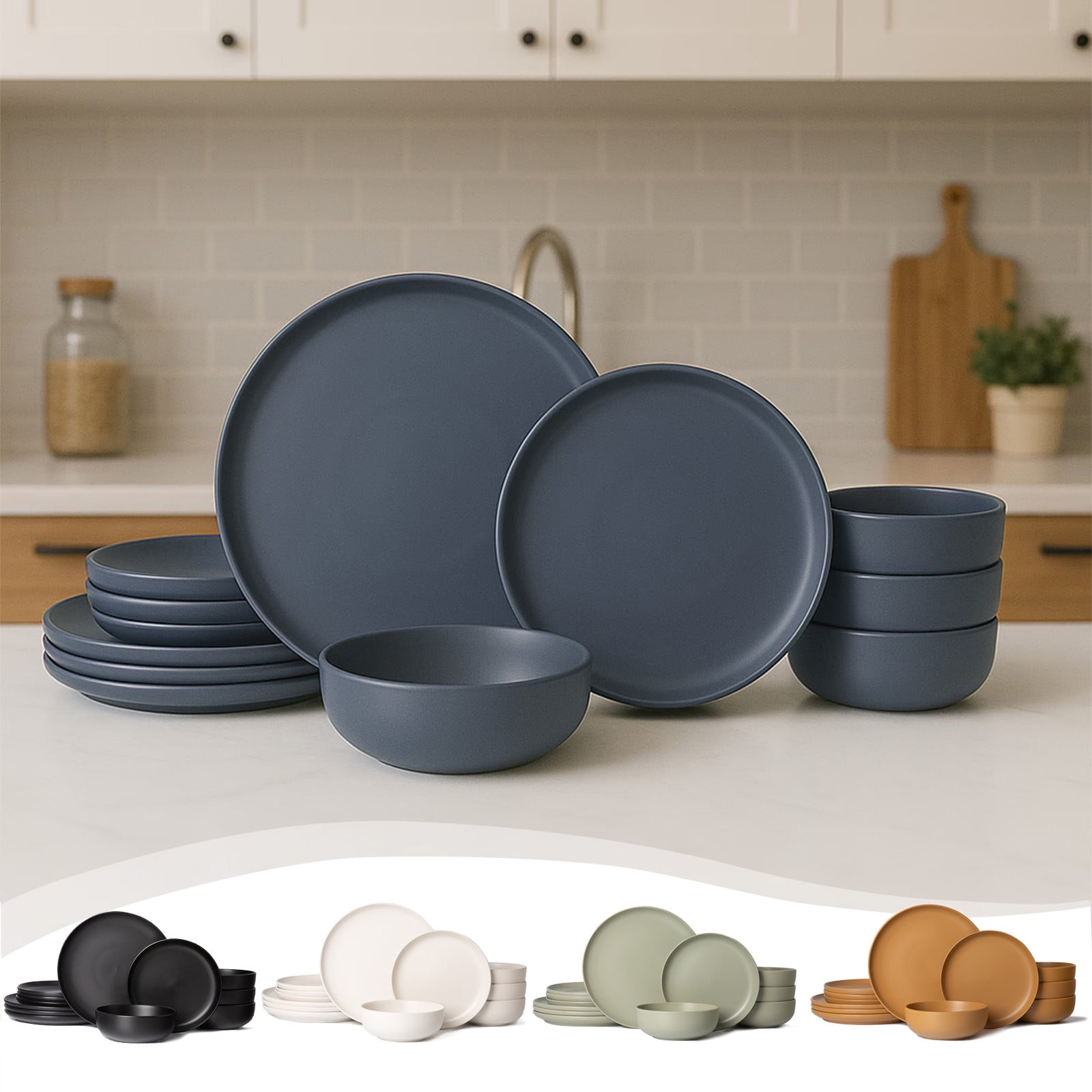 Gcvizuso 12-Piece Dinnerware set, Ceramic Plates and Bowls Set for 4 ...