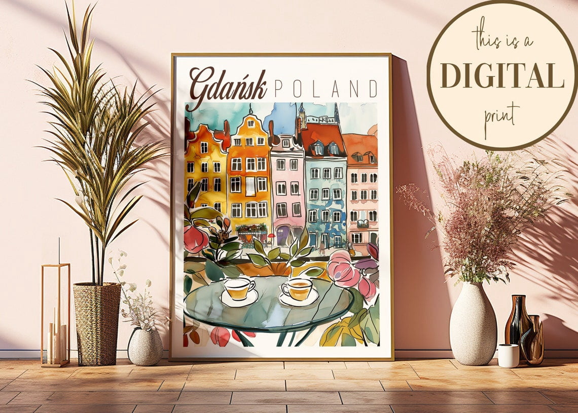 Gdańsk Poland Art Poster: Colorful Polish Wall Decor, Stretched Canvas ...