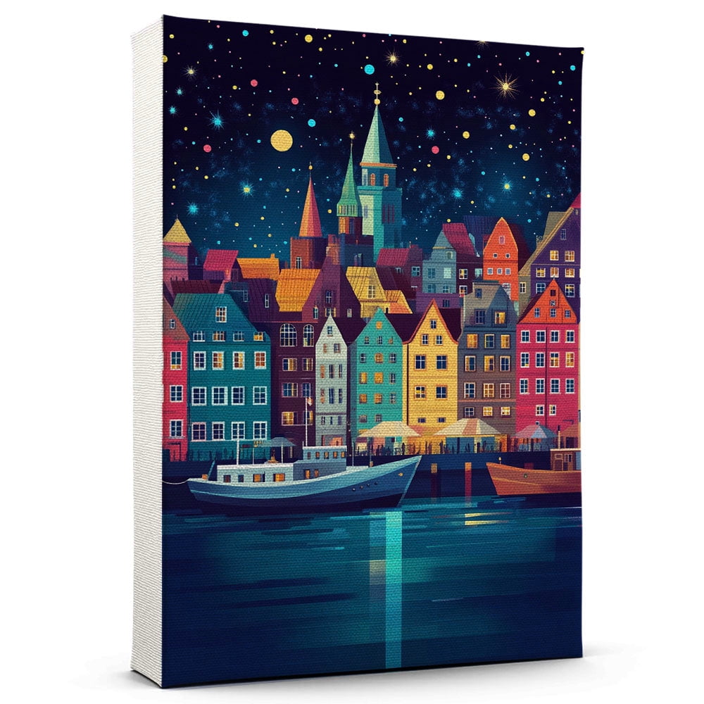 Gdansk Travel Starry Night Canvas Print, Poland Canvas Wall art, Gdansk ...