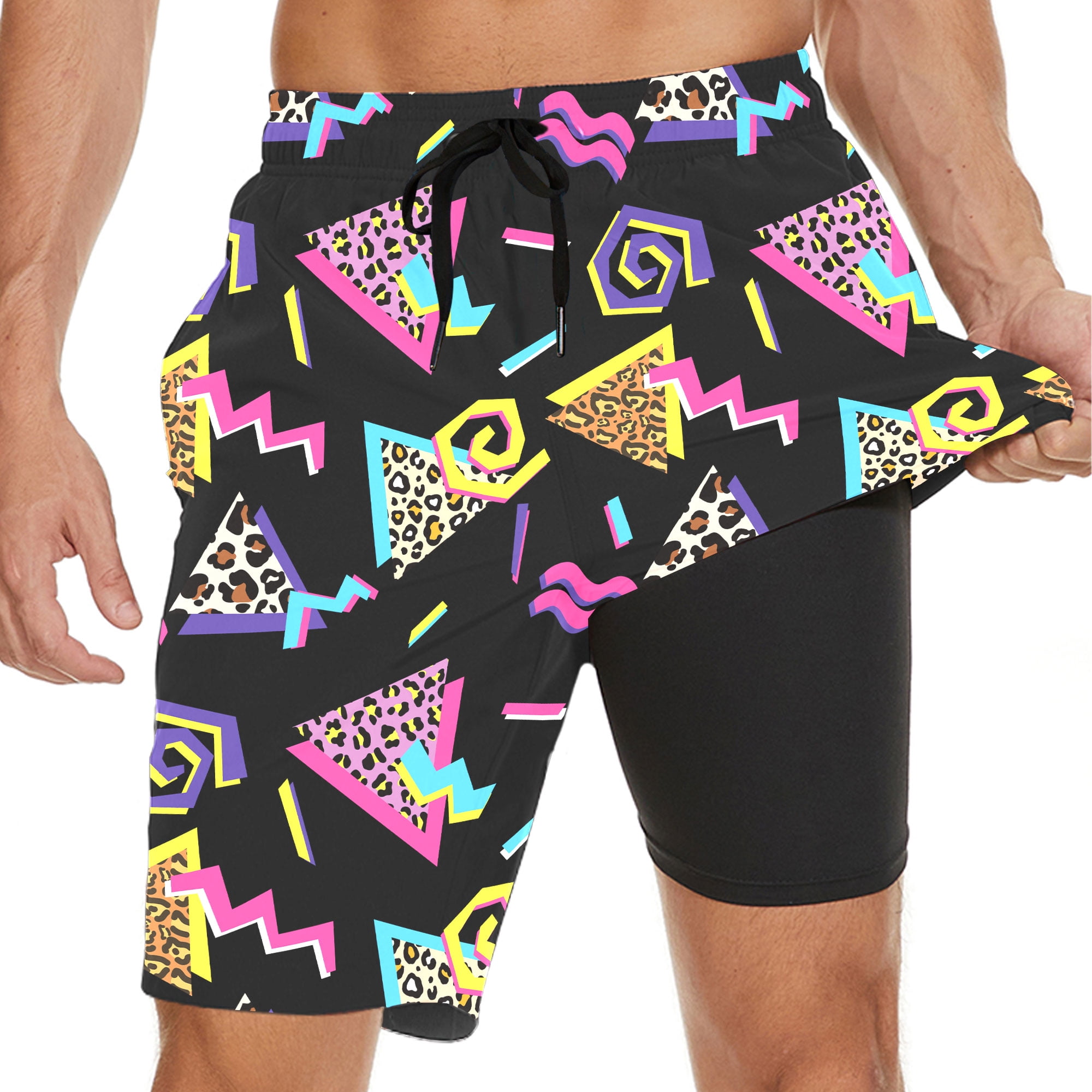 Gdewcro Swim Trunks for Men with Compression Lining Swim Shorts 80s 90s ...
