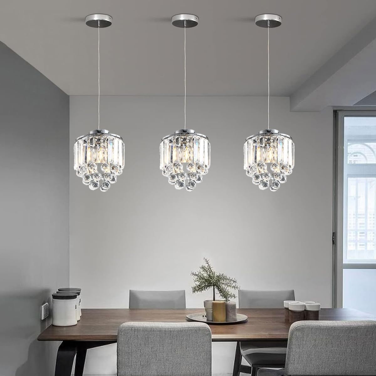 Gdrasuya10 Set of 3 Crystal Chrome Pendant Light, Crystal Pendant ...