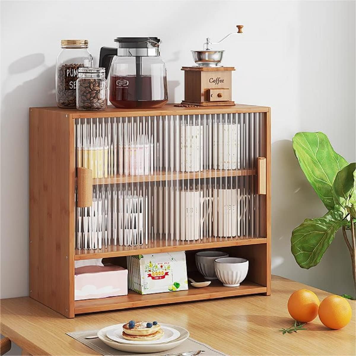 Gdrasuya10 Small Bamboo Kitchen Pantry, Pantry Sideboard with 2 Sliding ...