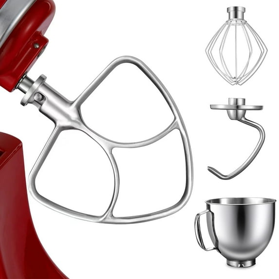 Gdrtwwh 5QT Flat Beater, 5QT Dough Hook, 5 Quart Bowl, 6-Wire Whip Attachment for KitchenAid ...