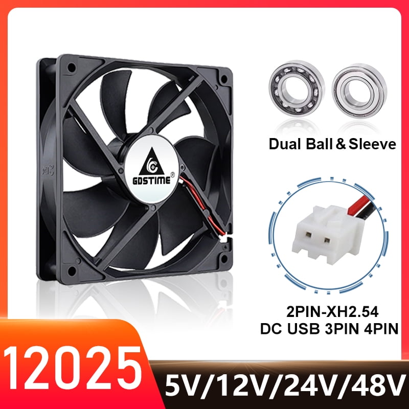 Gdstime 120x120x25mm Dual Ball Fan DC Brushless 5V 12V 24V 48V 12cm Radiator 2PIN USB 12025 ...