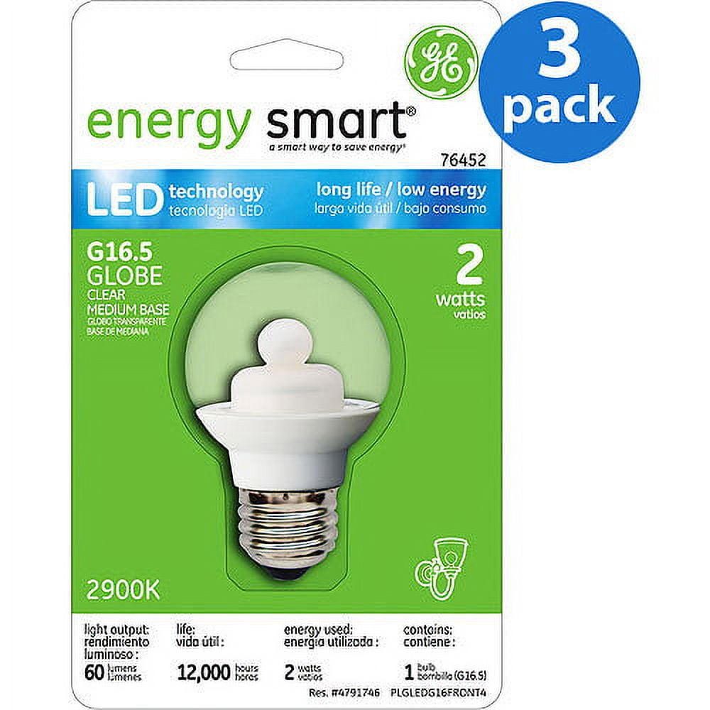 Ge 2w 120v Globe G16.5 Clear 2900k LED Light Bulb - Walmart.com