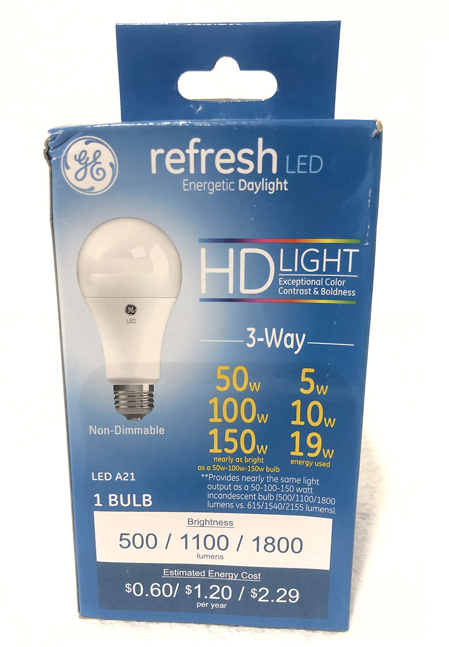 Ge 46660 Refresh Led HD Light 3 Way 50W 100W 150W A21 No Dimmable ...
