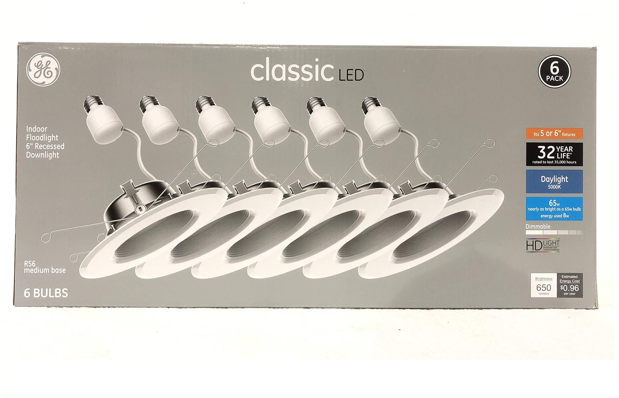 Ge 47676 Indoor Floodlight 6 recessed Downlight 6 Bulbs Daylight 5000K ...