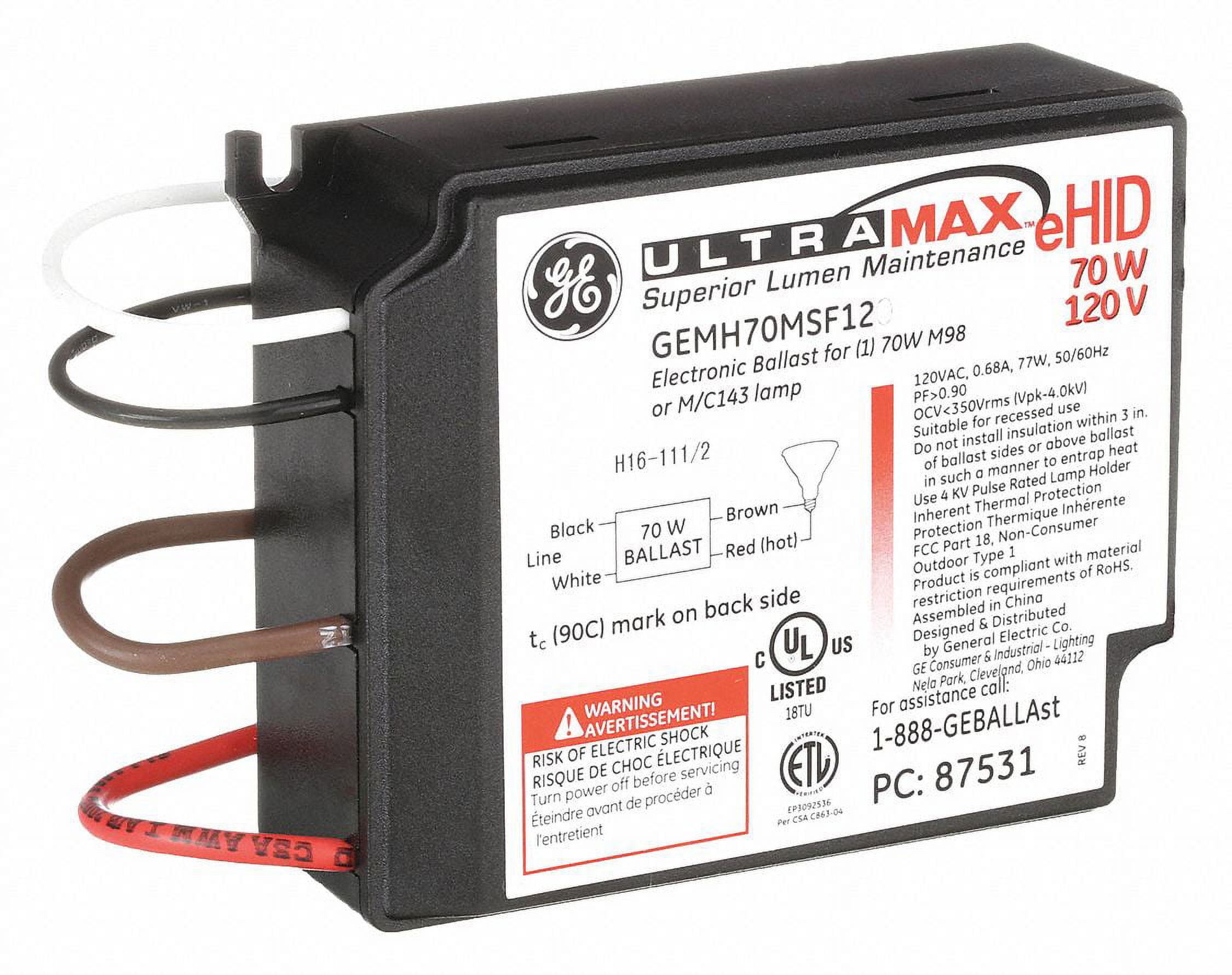 Ge Current HID Ballast,Pulse Start,MH Bulb,70W HAWA GEMH-70-MSF-120 ...