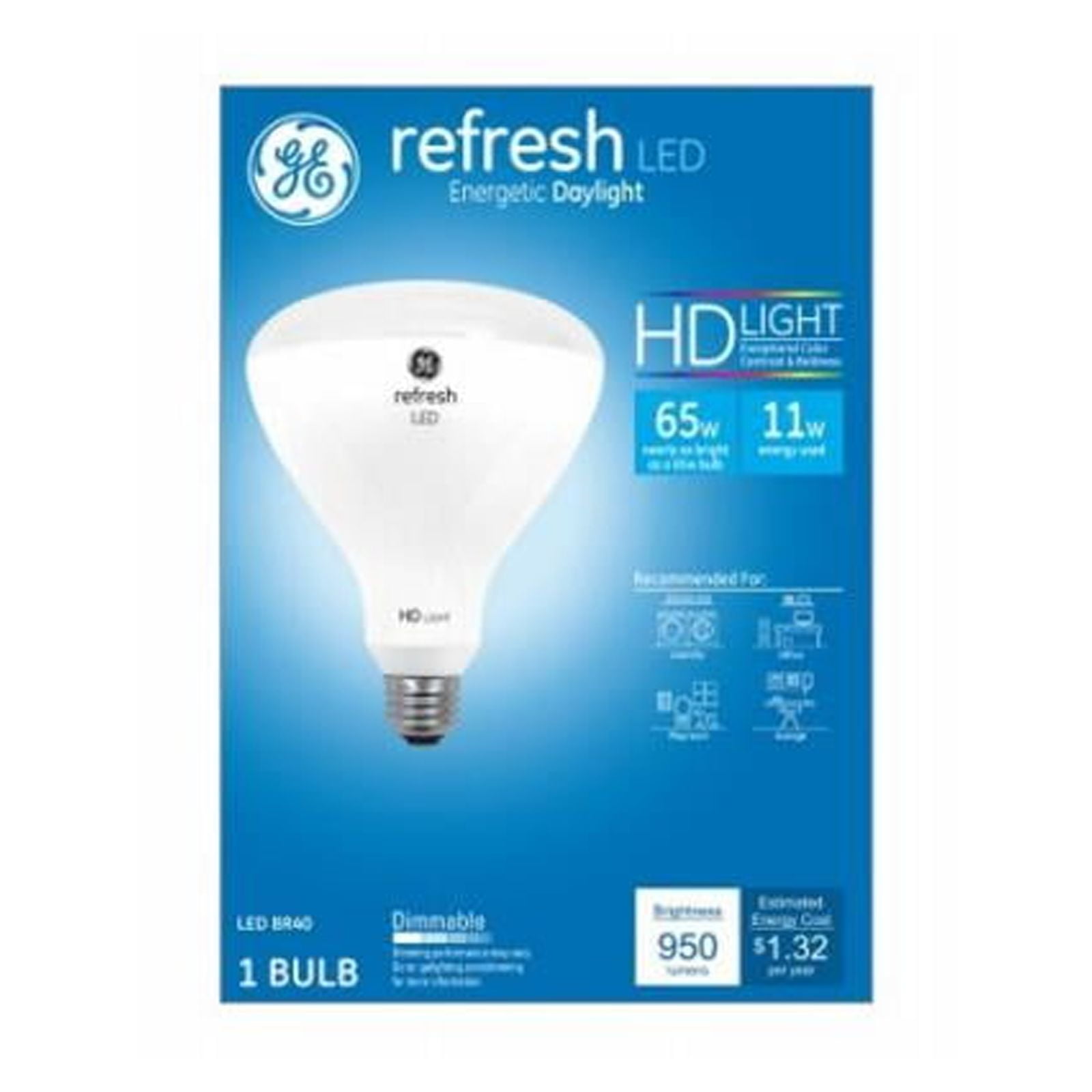 Ge Lighting 11 Watt E26 Br40 Daylight Led Dimmable Refresh Reflector ...
