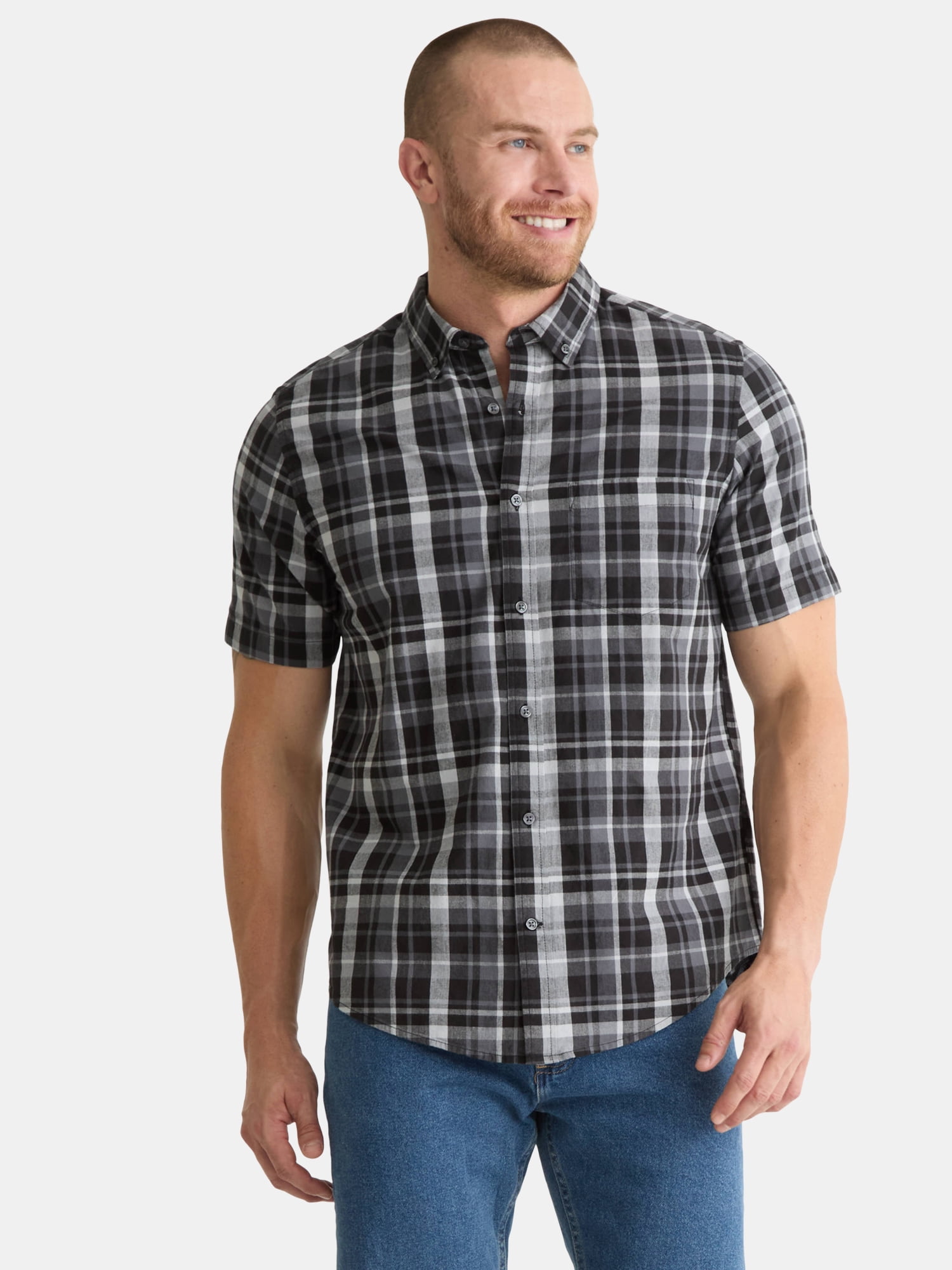 George Men's & Big Men's Classic Fit Short Sleeve Button-Up Poplin ...