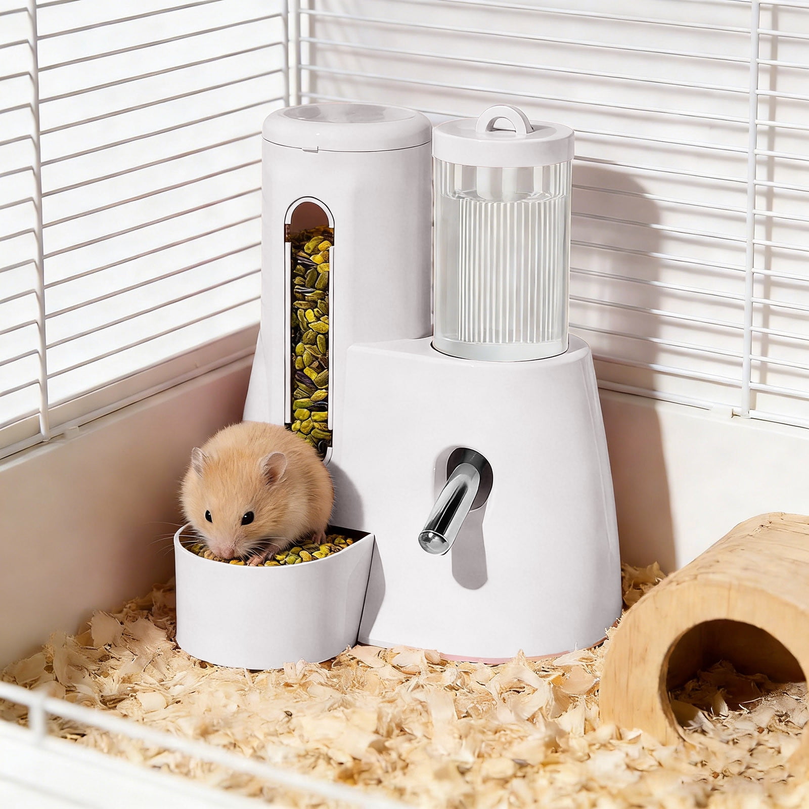 GeBuSn 2 in 1 Hamster Water Bottle - Automatic Food Bowl, No Small ...