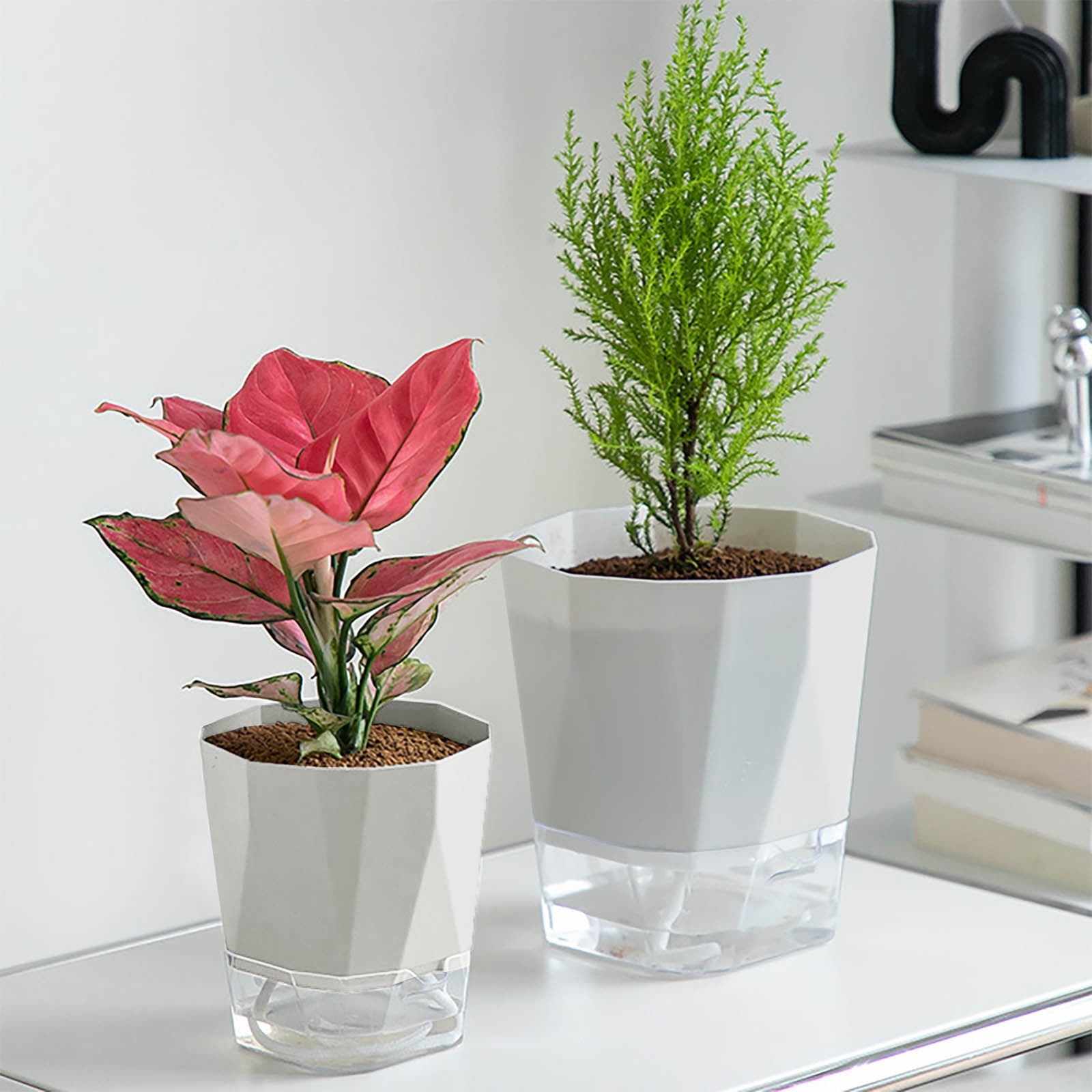 GeBuSn Automatic Water Absorbing Flowerpot Plastic Transparent Lazy ...