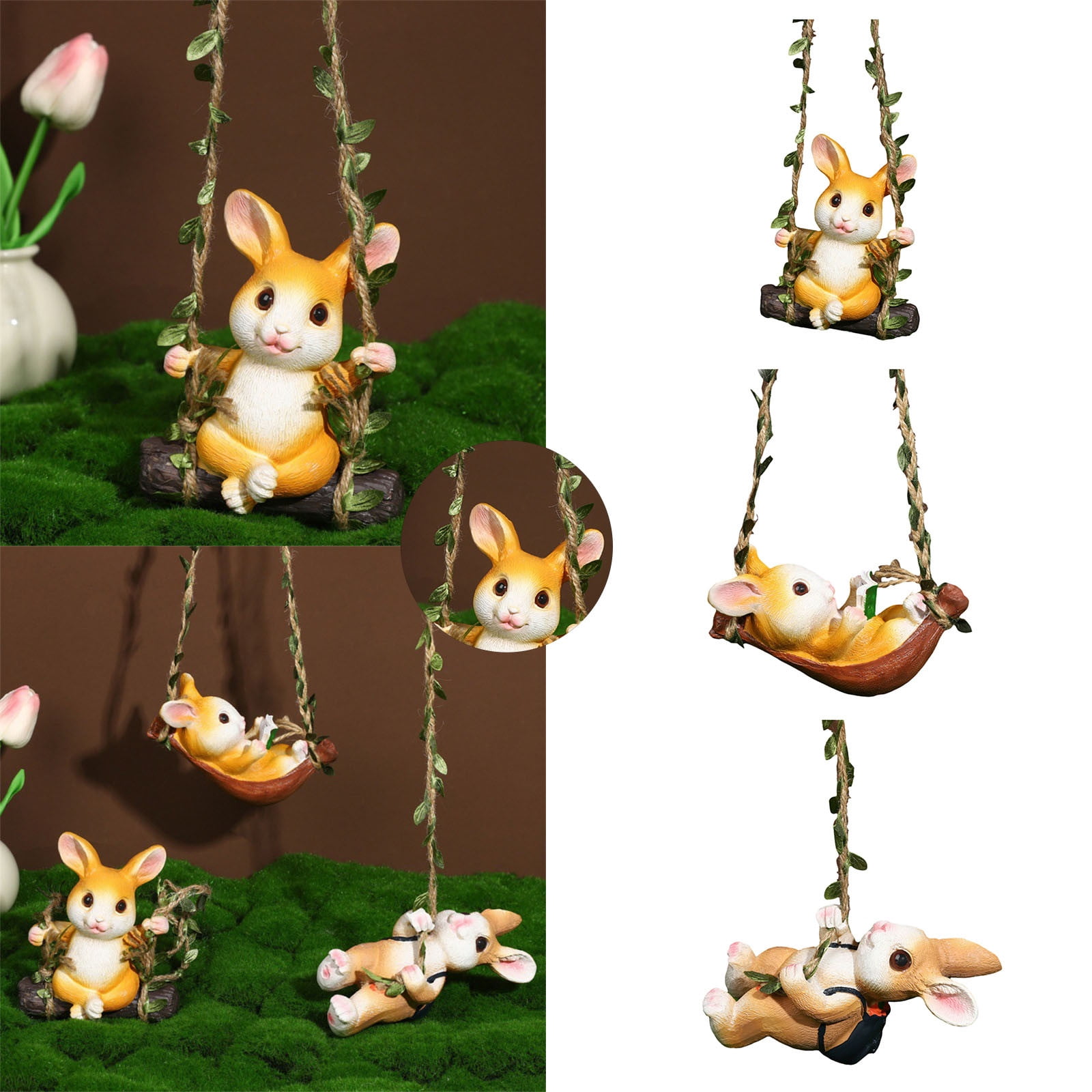 GeBuSn Hanging Swing Rabbit Statue Tree Hug Decoration Craft Outdoor ...