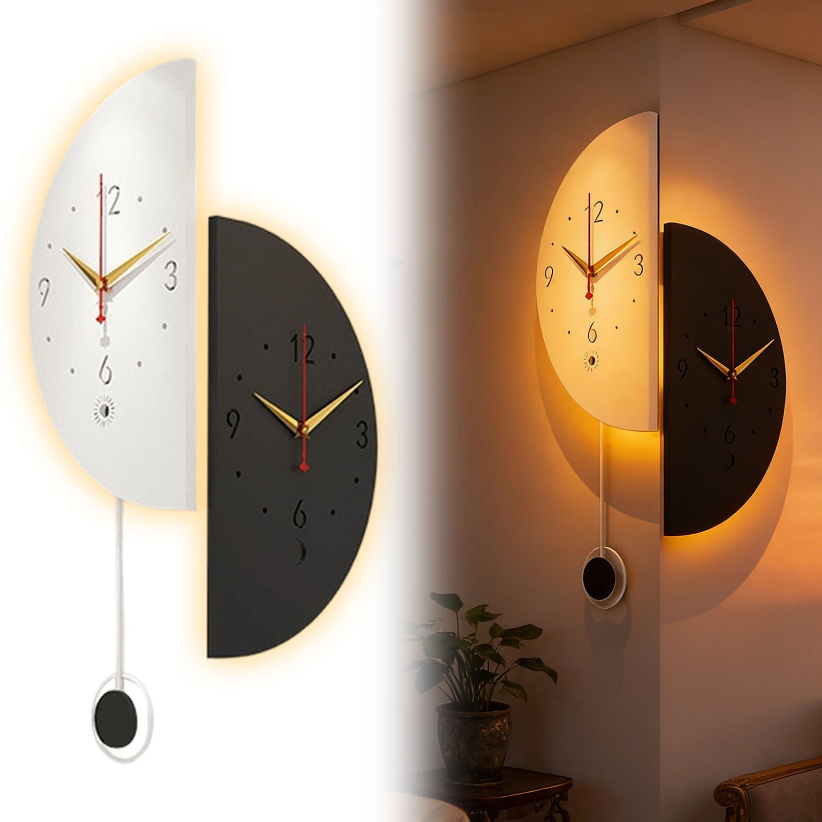 GeBuSn Modern Corner Clock Stylish Double Clock Induction Luminous ...