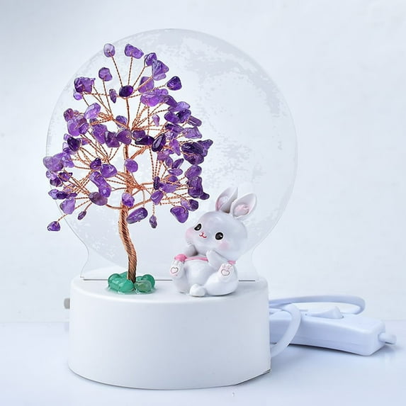 GeBuSn Natural Crystal Gemstone Tree Rabbit Night Light Handmade Home ...