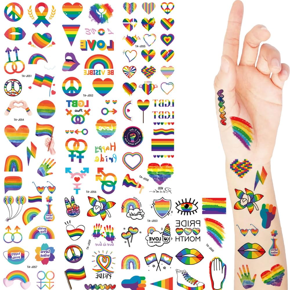 Gerrit 10 Sheets Lgbt Rainbow Temporary Tattoos Pride Day Body Art