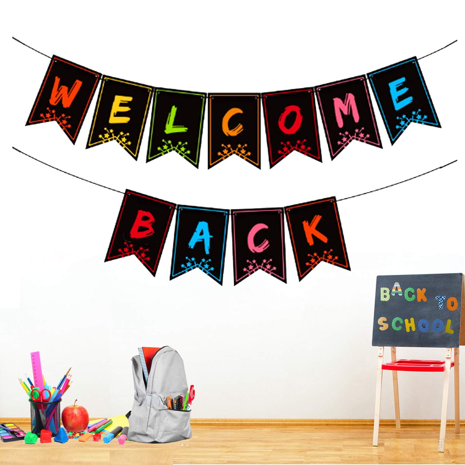 Gealach 1pc Welcome Back to School Banner, 5.1 x 6.3 inches - Colorful ...