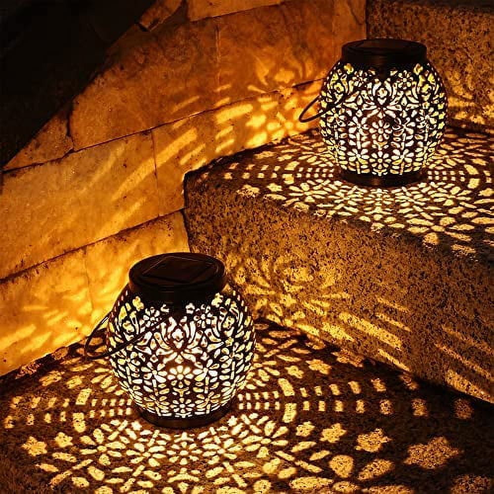 Gealach 2-Pack Outdoor LED Solar Pendant Light, Star Projection Warm ...