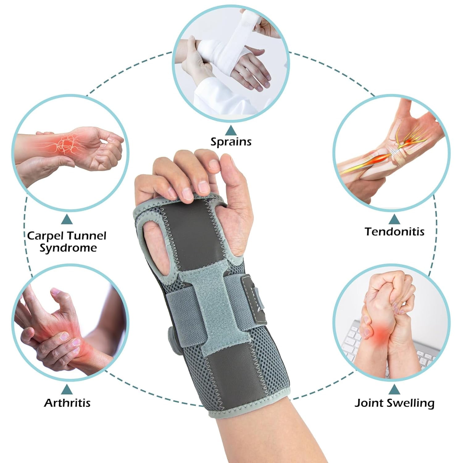 Gealach Adjustable Knob Wrist Brace,for Carpal Tunnel Night Support ...