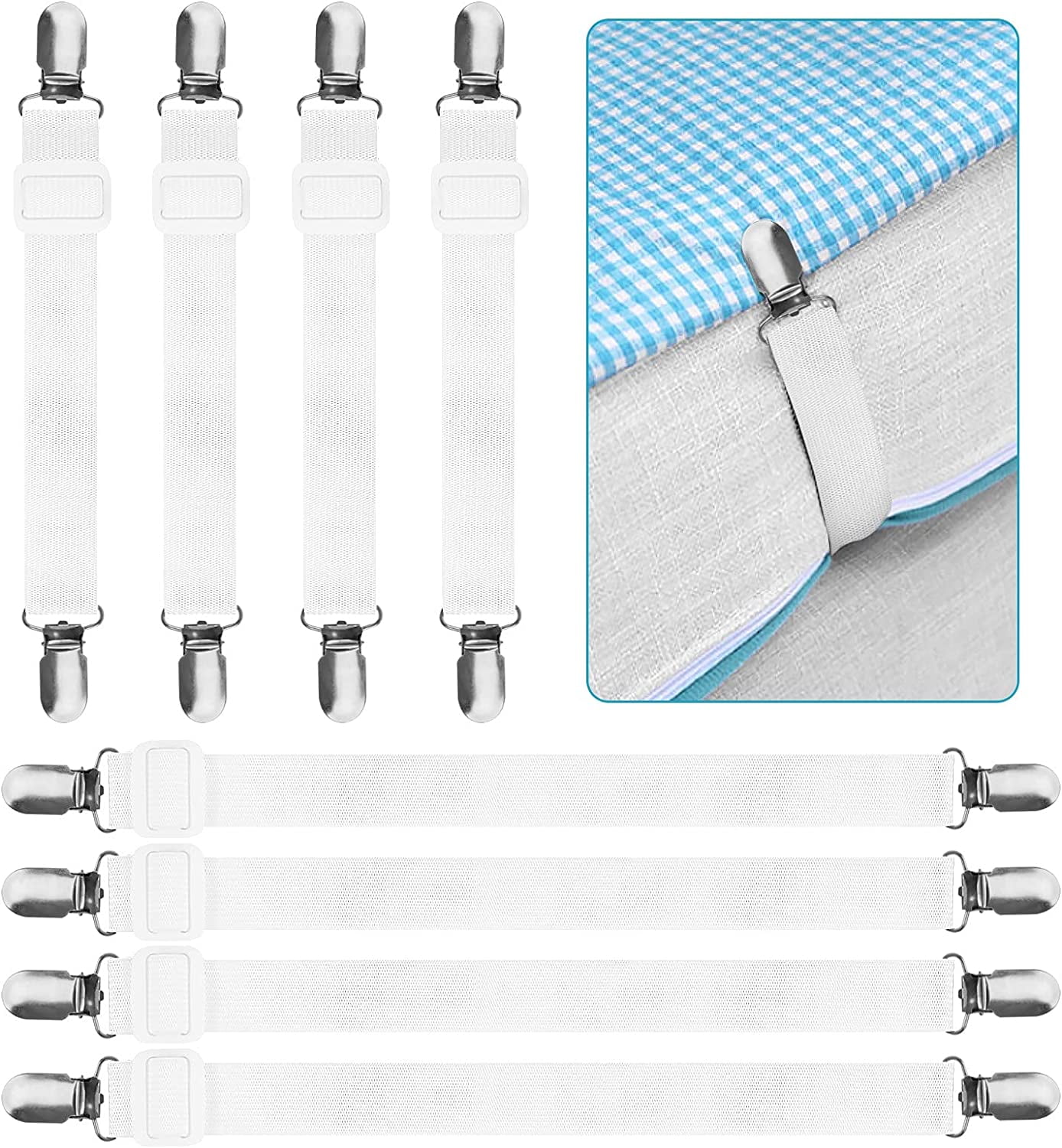 Gealach r 8-Piece Sheet Fastener Set, Adjustable Elastic, Heavy-Duty ...