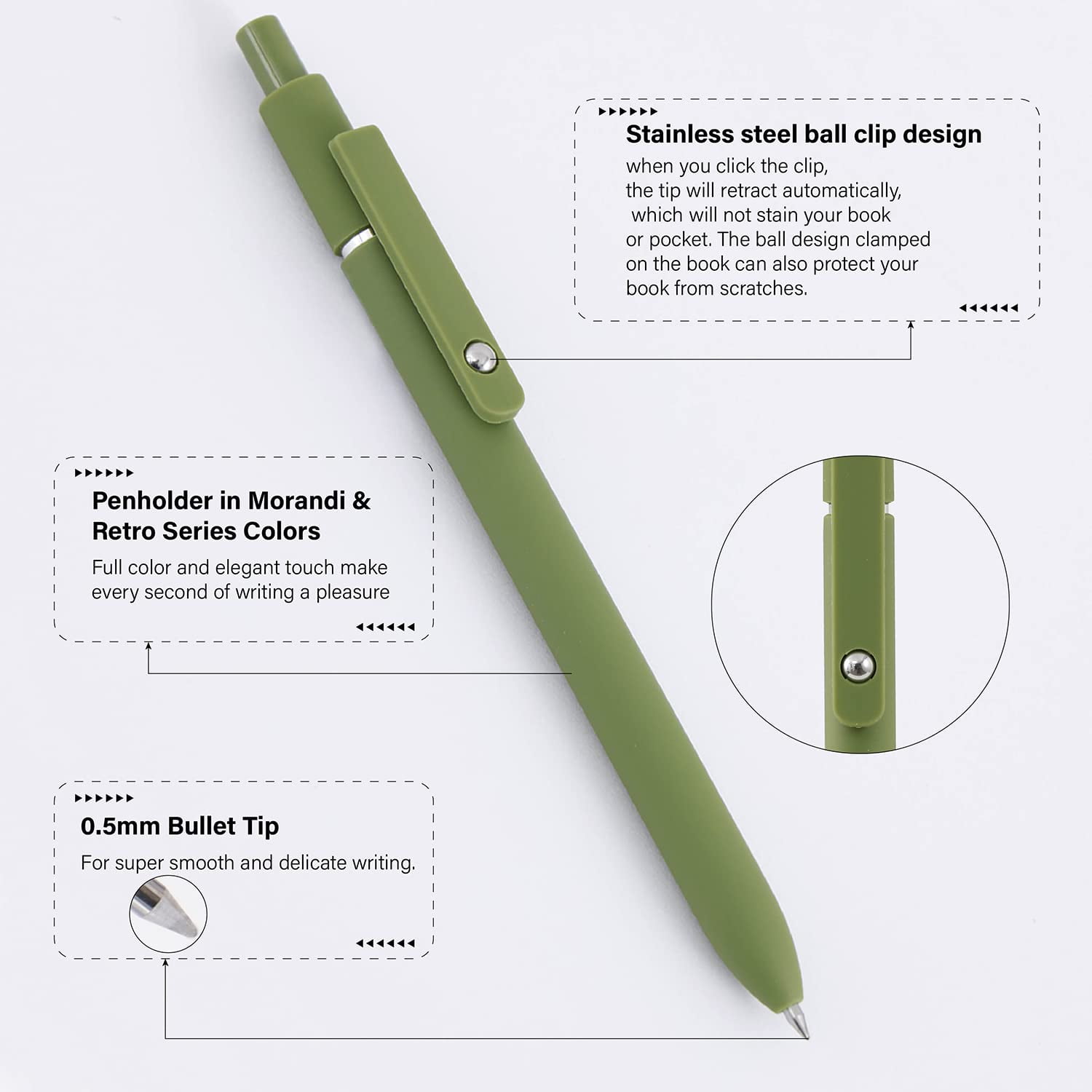 Gealach us Retractable Gel Ink Pens, 5 Pieces, 0.5mm Thin Point, Fast ...