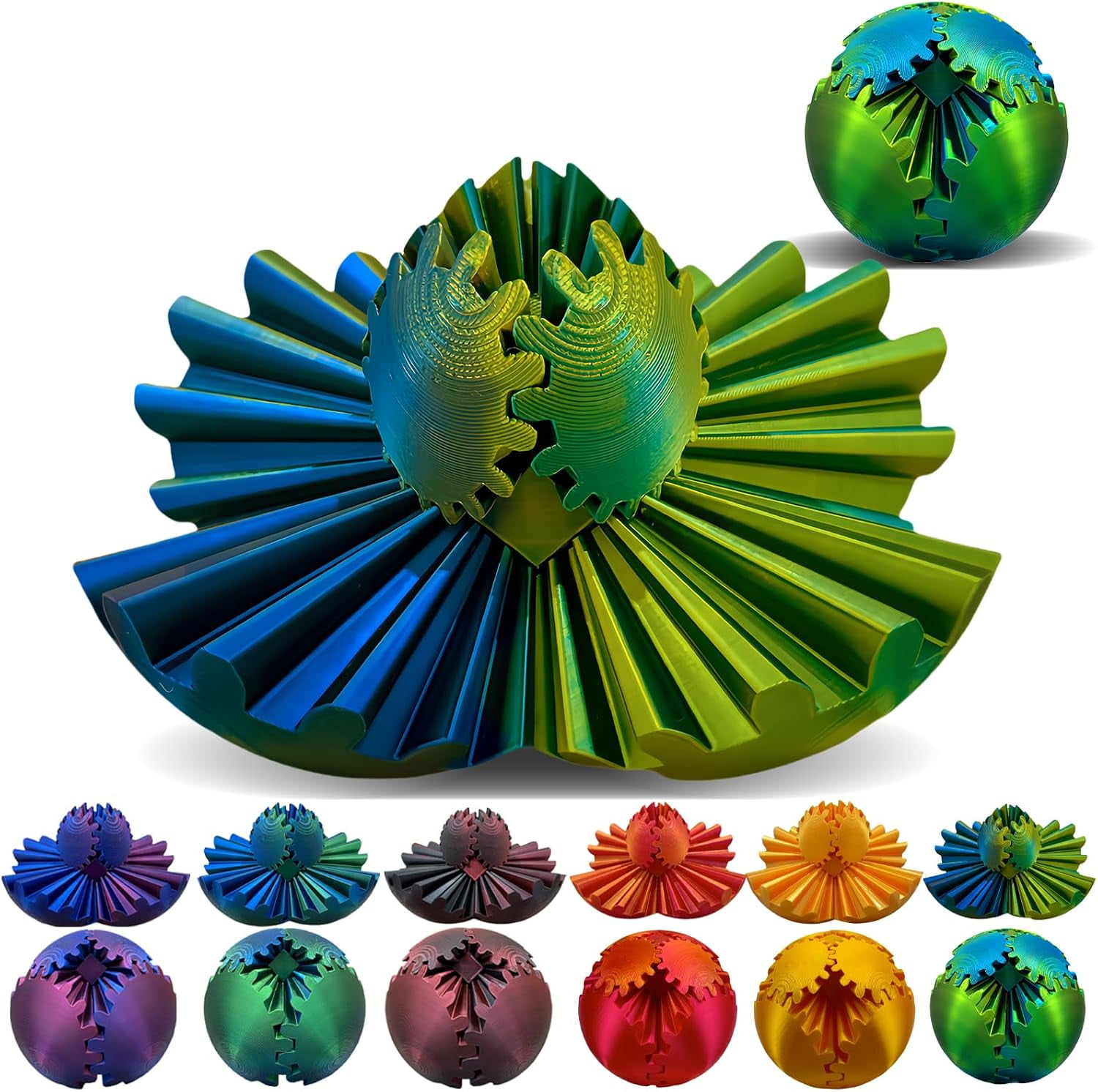 Gear Ball - 3D Printed Gear Ball Spin Ball or Cube Fidget Toy, Gear ...