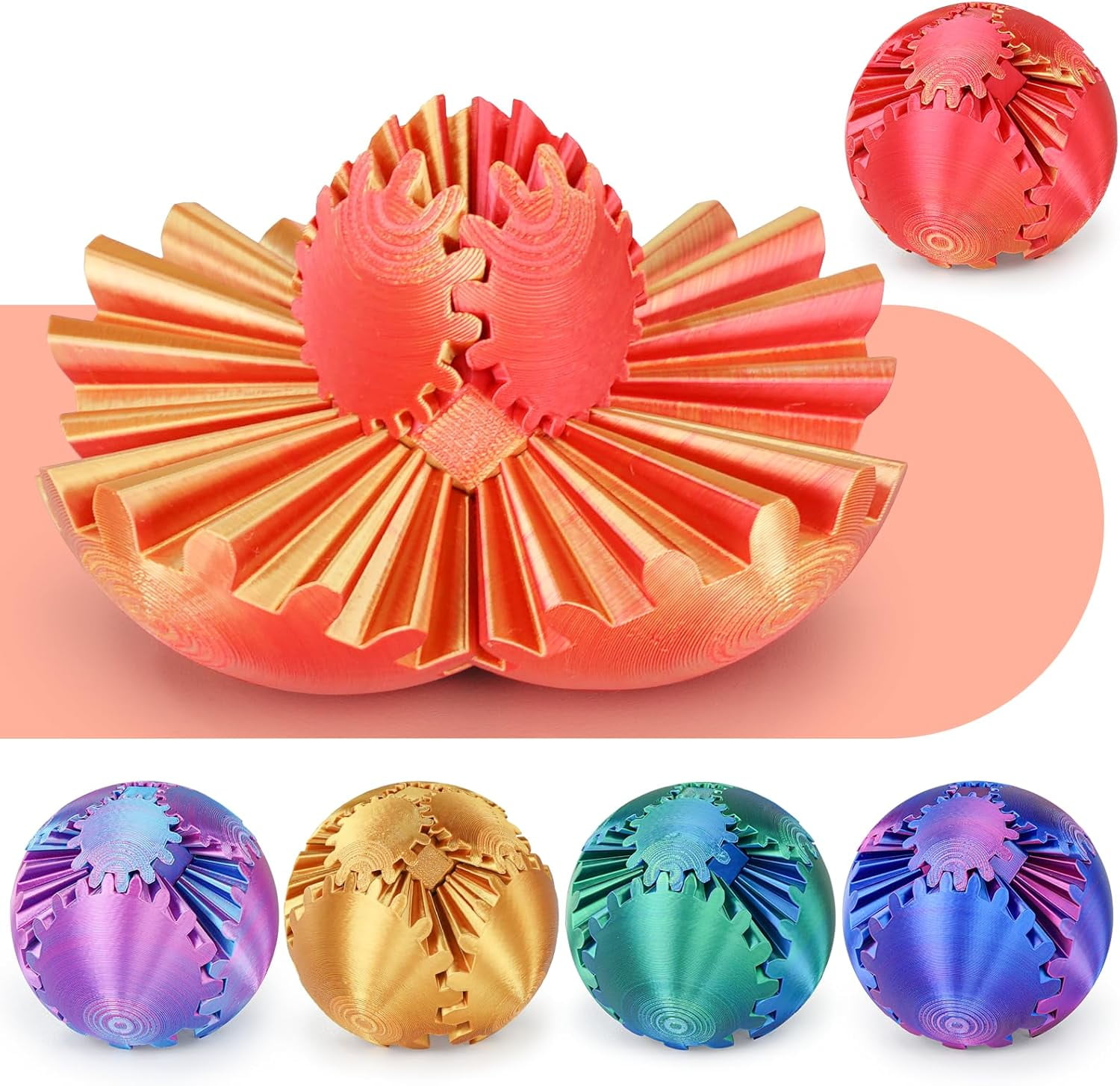 Gear Ball 3D Printed Spin Ball or Cube Fidget Toy,Gear Sphere Fidget ...