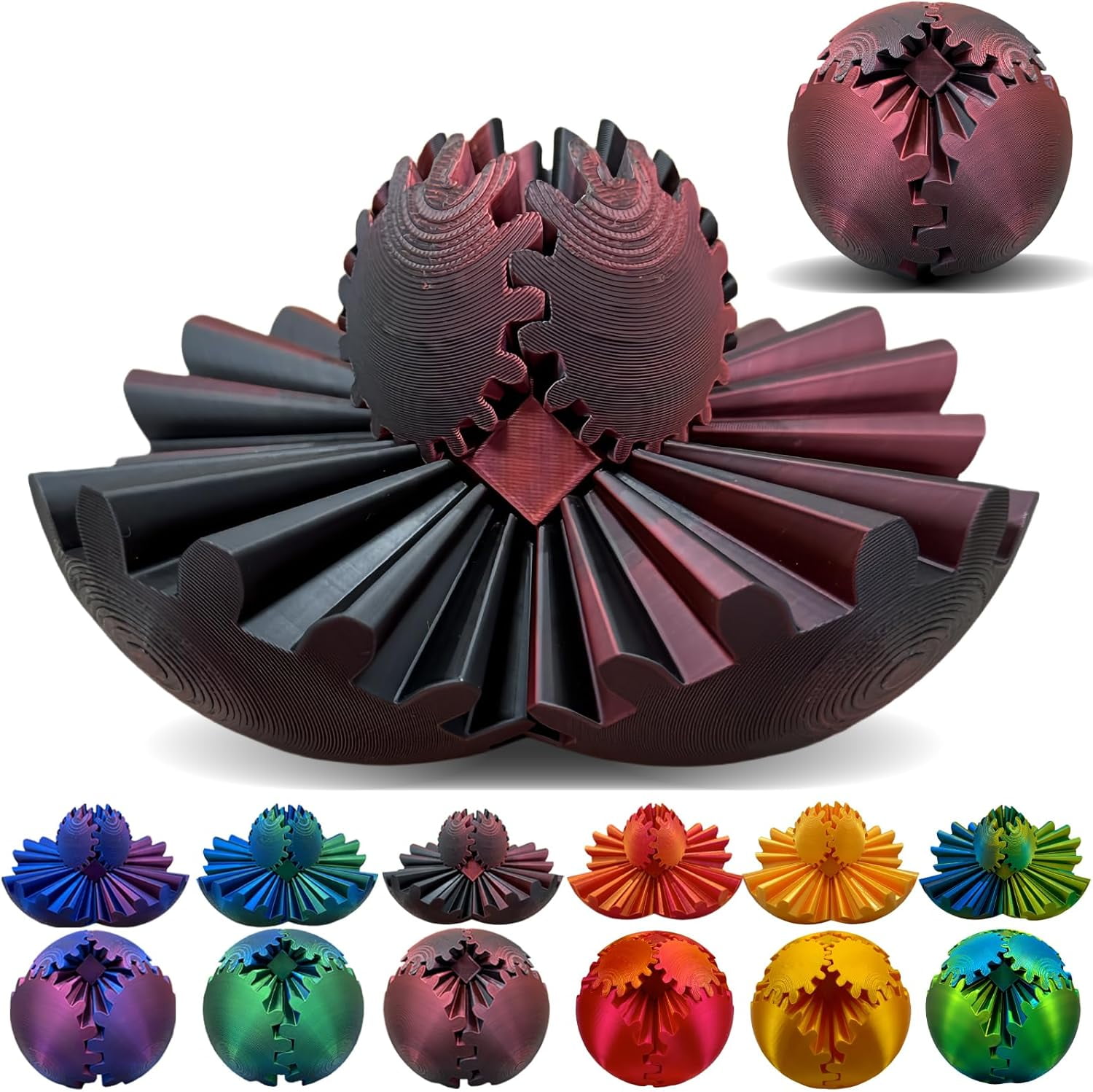 Gear Ball - 3D Printed Gear Ball Spin Ball or Cube Fidget Toy, Gear ...