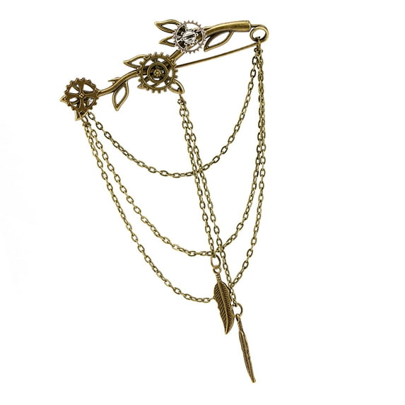 Gear Brooch Suit Pin with Chain Tassels Chain Broochs Collar Lapel Pin ...