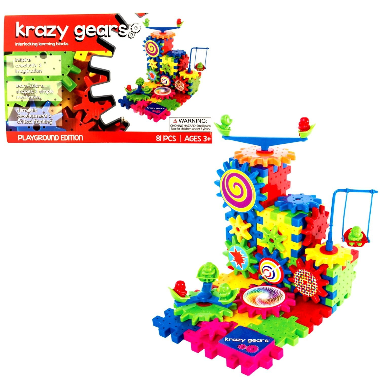 Gear Building Toy Set - 81 PC Interlocking Learning Blocks w/ Spinning ...