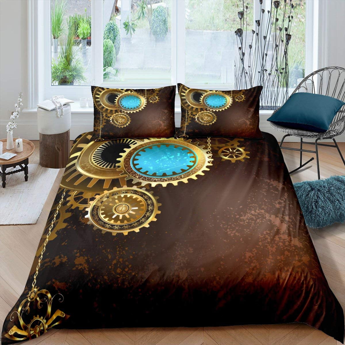 Gear Duvet Cover Set Retro Golden Clock Comforter Cover Set Full Size ...