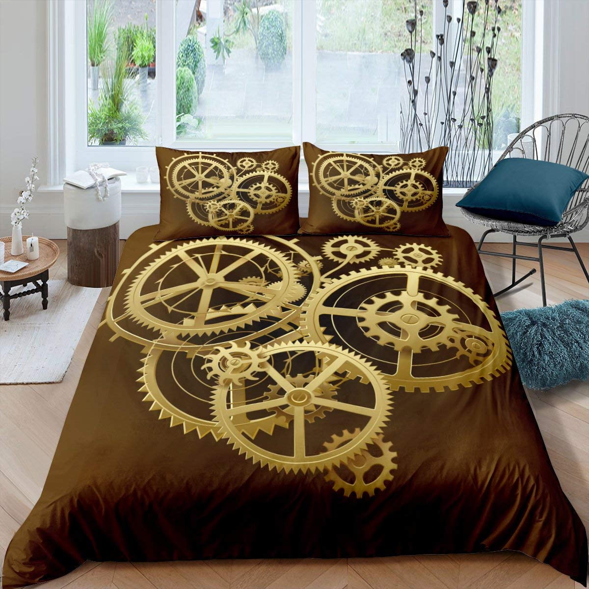 Gear Duvet Cover Set Retro Golden Clock Comforter Cover Set Full Size ...