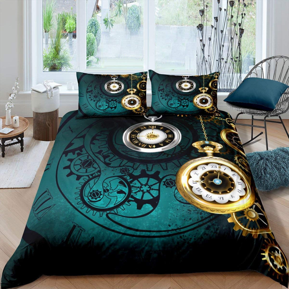 Gear Duvet Cover Set Retro Golden Clock Comforter Cover Set Full Size ...
