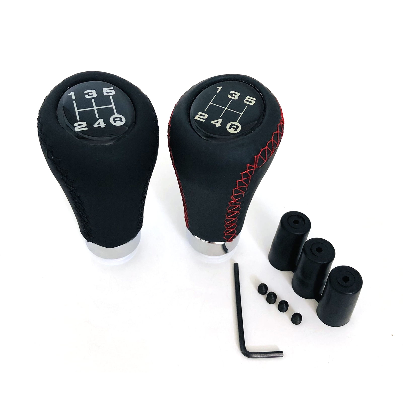 Gear Knob,5 Speed Universal Shifter Leather Red Knob Shifter Leather ...
