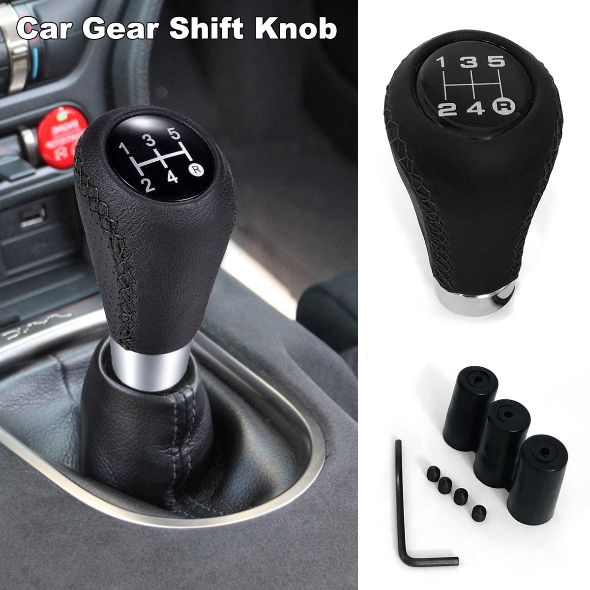 Gear Knob,Car Manual Knob 5 Speed Universal Red Stitch 5 8mm 10mm 12mm ...