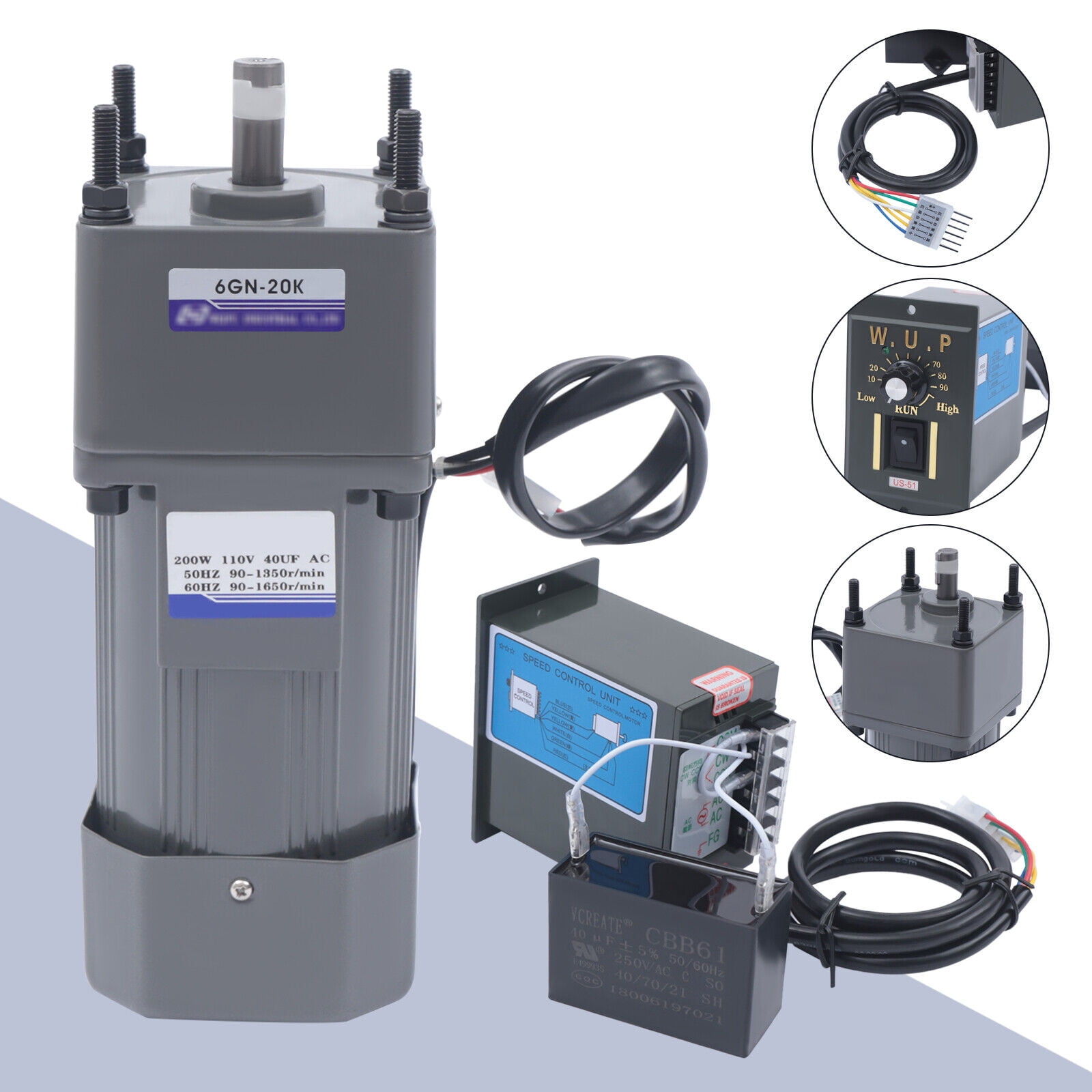 SENDERPICK Gear Motor 110V Gear Motor Electric Motor Variable Speed ...