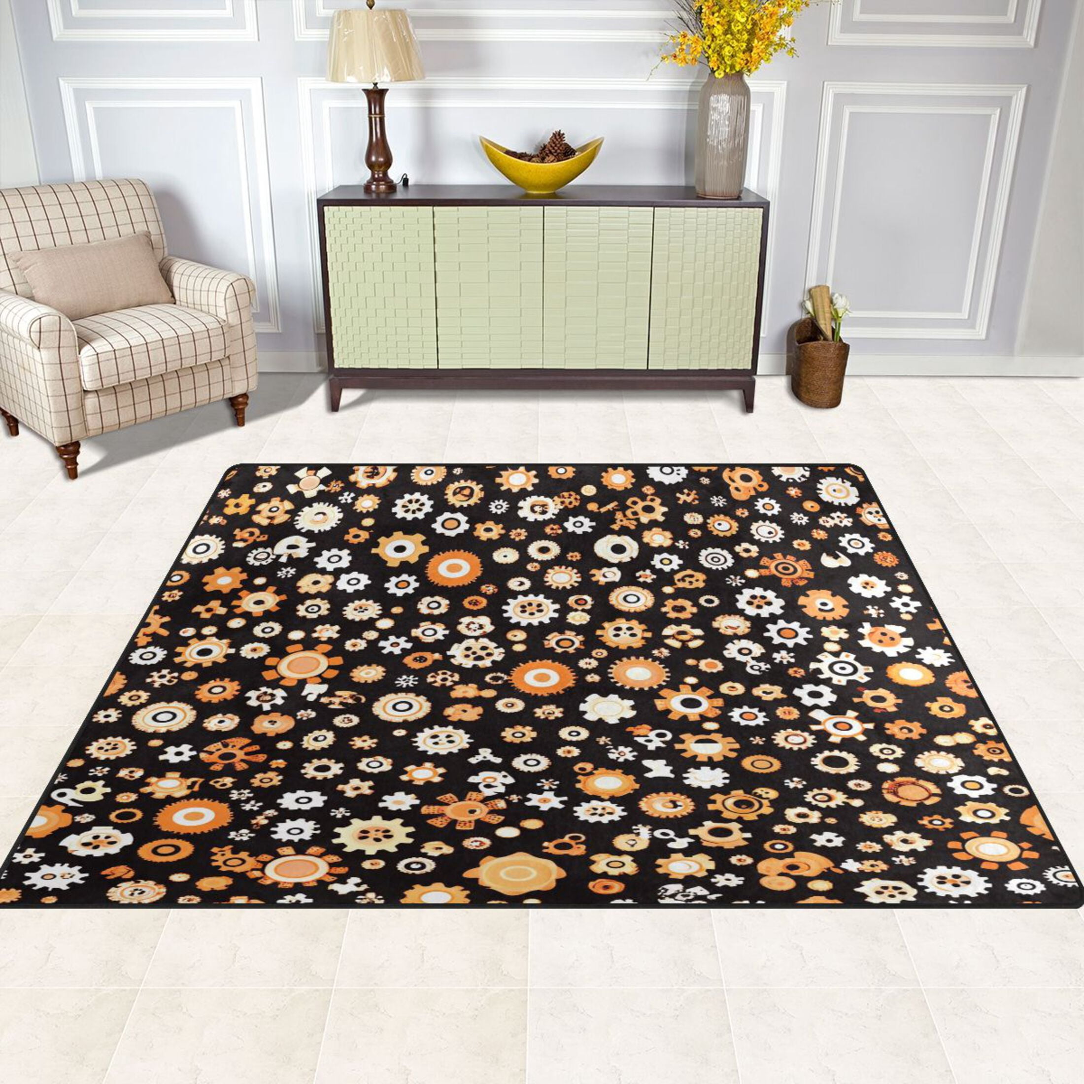 Gear Pattern 80''x58'' Extra Large Plush Memory Foam Rug, Soft ...