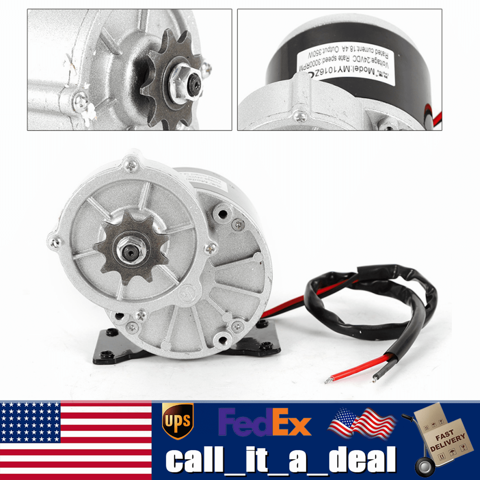 Gear Reduction Face Mount DC Electric Motor 9 Teeth Sprocket 24V 350W ...