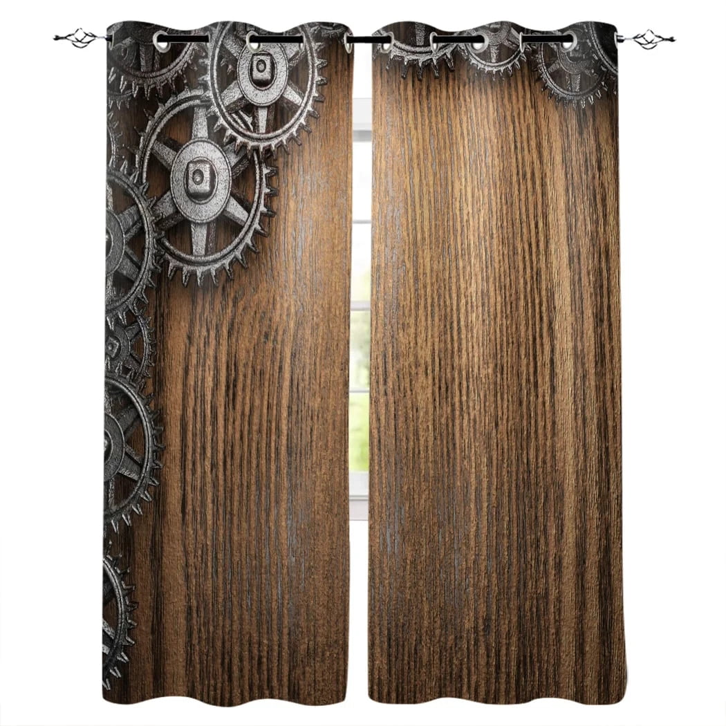 Gear Wood Board Texture Retro Luxury Home Curtains Modern Home Supplies ...