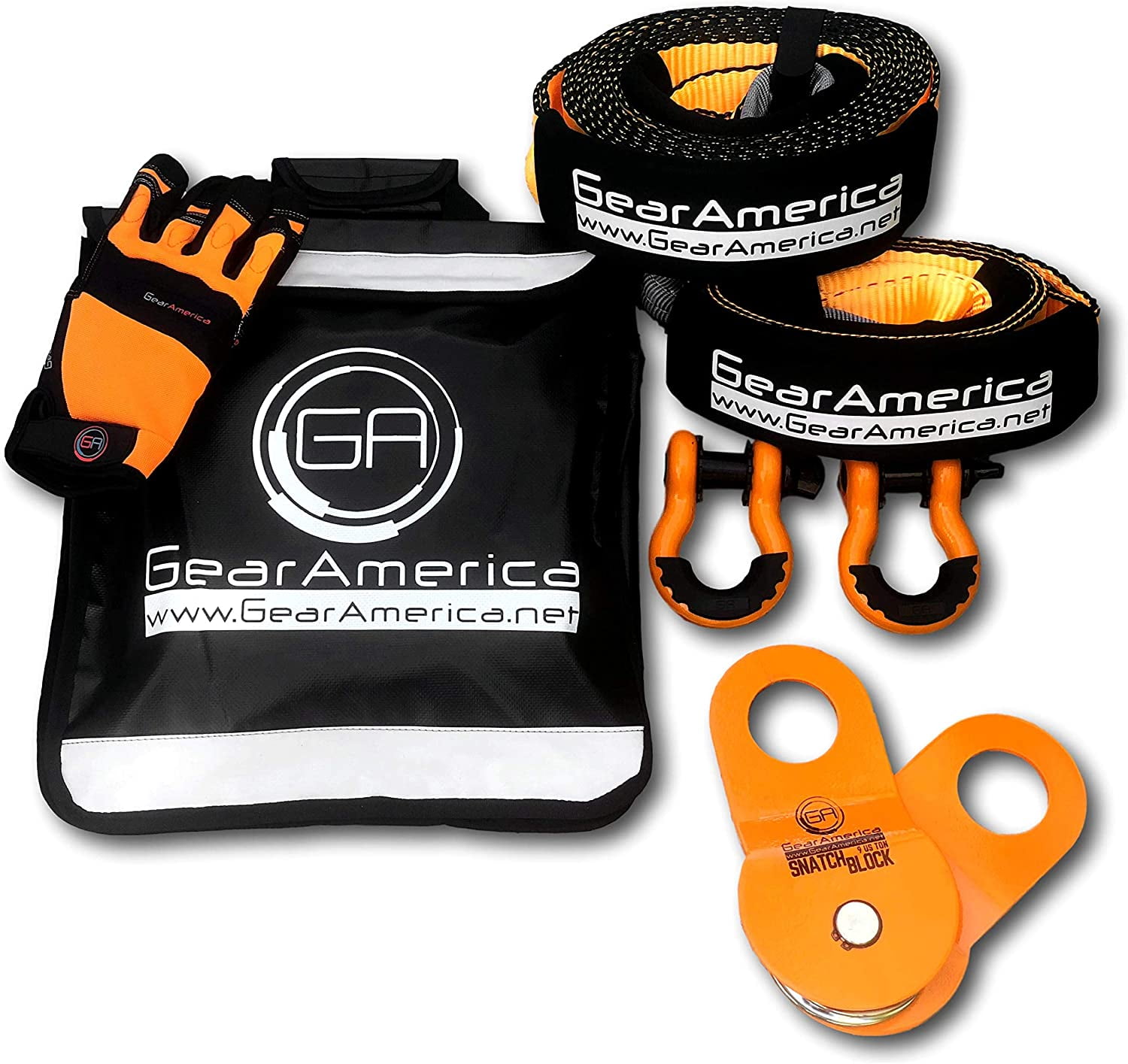GearAmerica 9 Ton Complete Recovery Kit | Tow Strap + Tree Saver ...