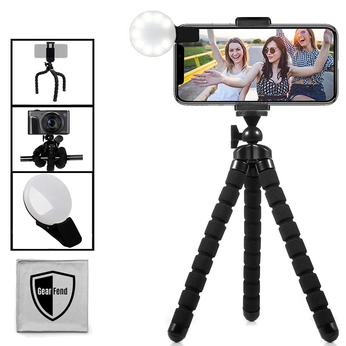 GearFend 10” Flexible Universal Tripod, with Quick Release, LED Selfie ...