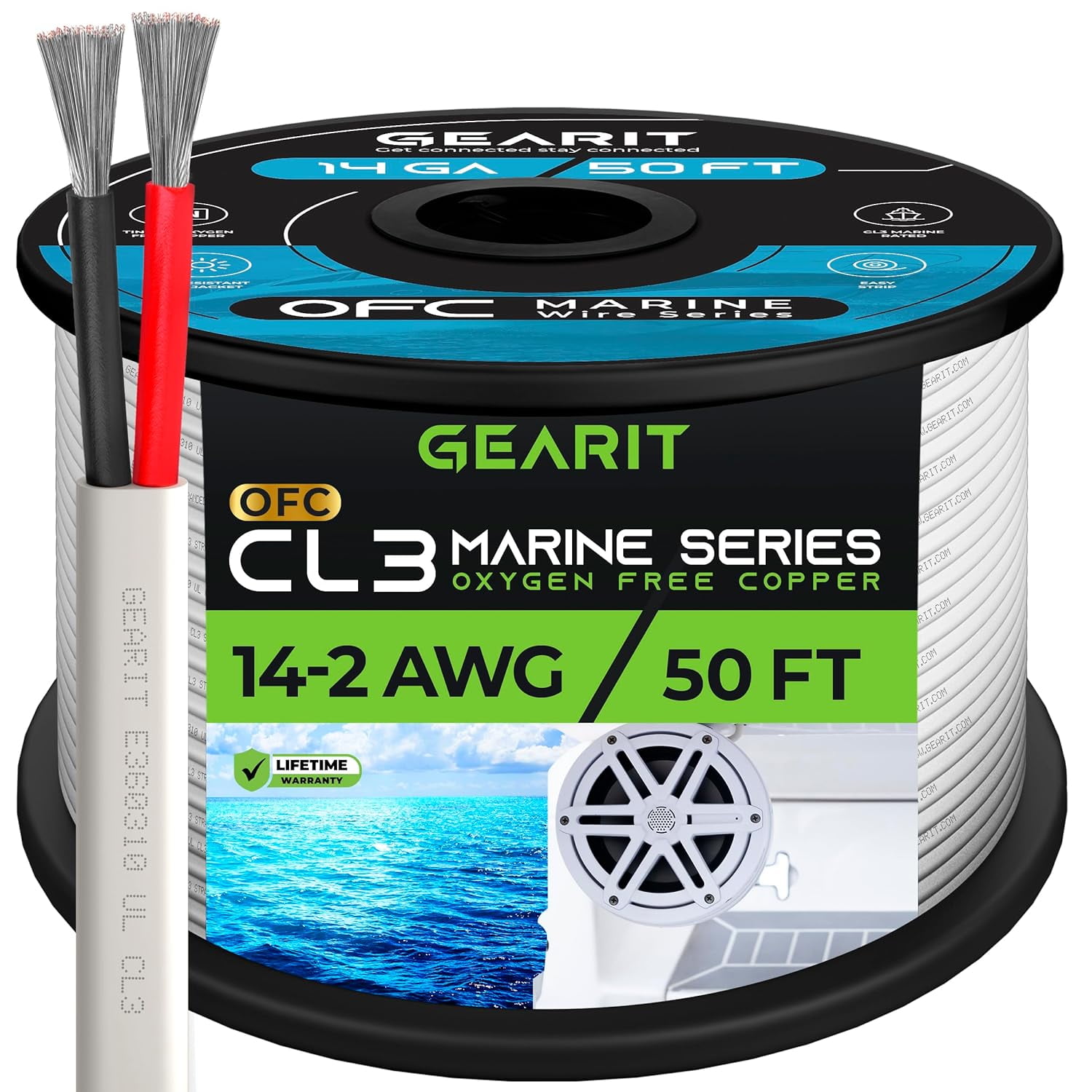 GearIT 14/2 Marine Wire (50 Feet) 14AWG Gauge - Tinned OFC Copper ...