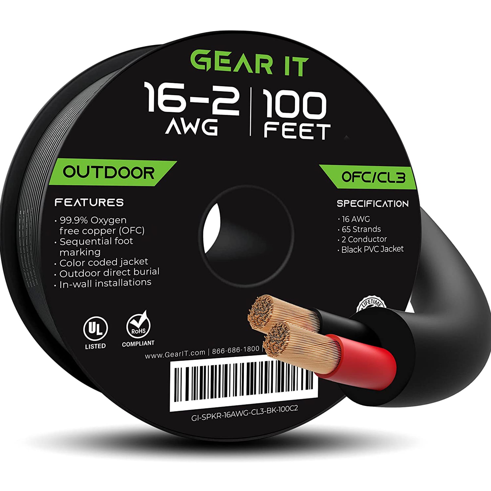 GearIT 16/2 Outdoor Speaker Cables for Direct Burial Tinned OFC 2 ...